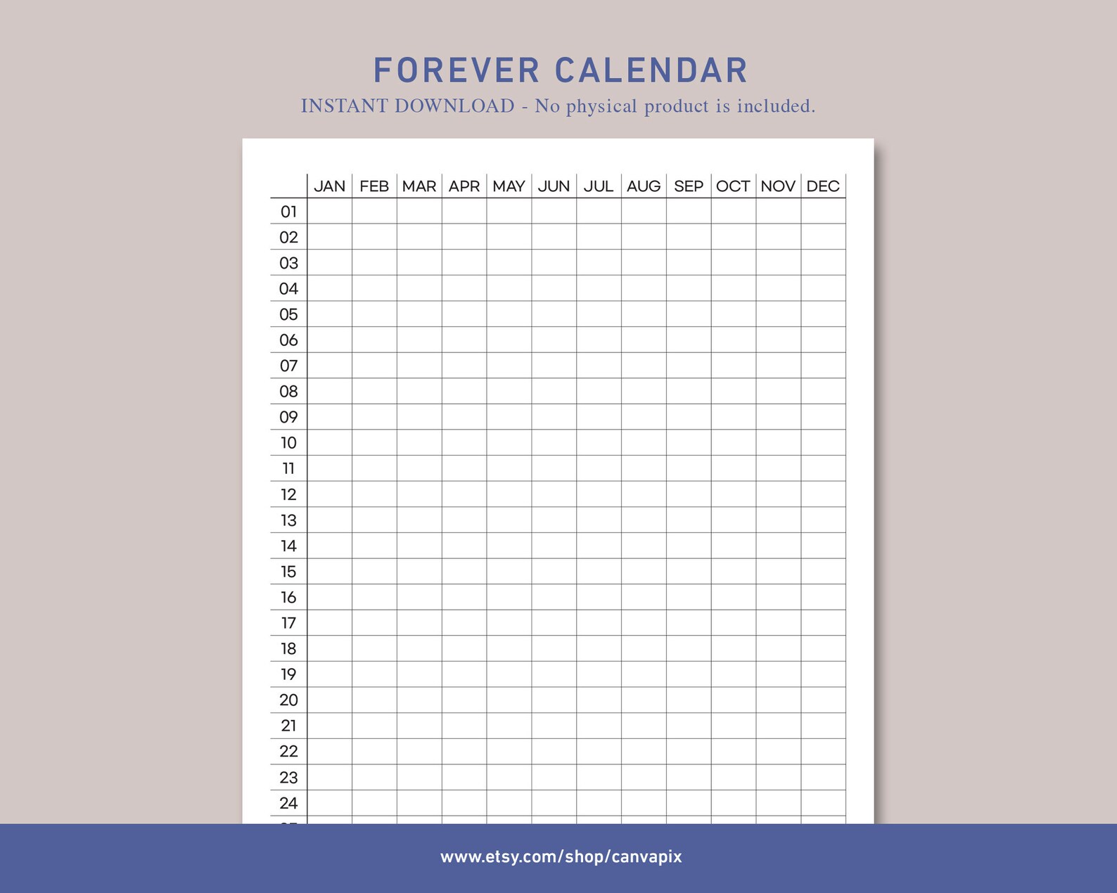 Forever Wall Calendar / Printable Planner Palendar / Modern | Etsy