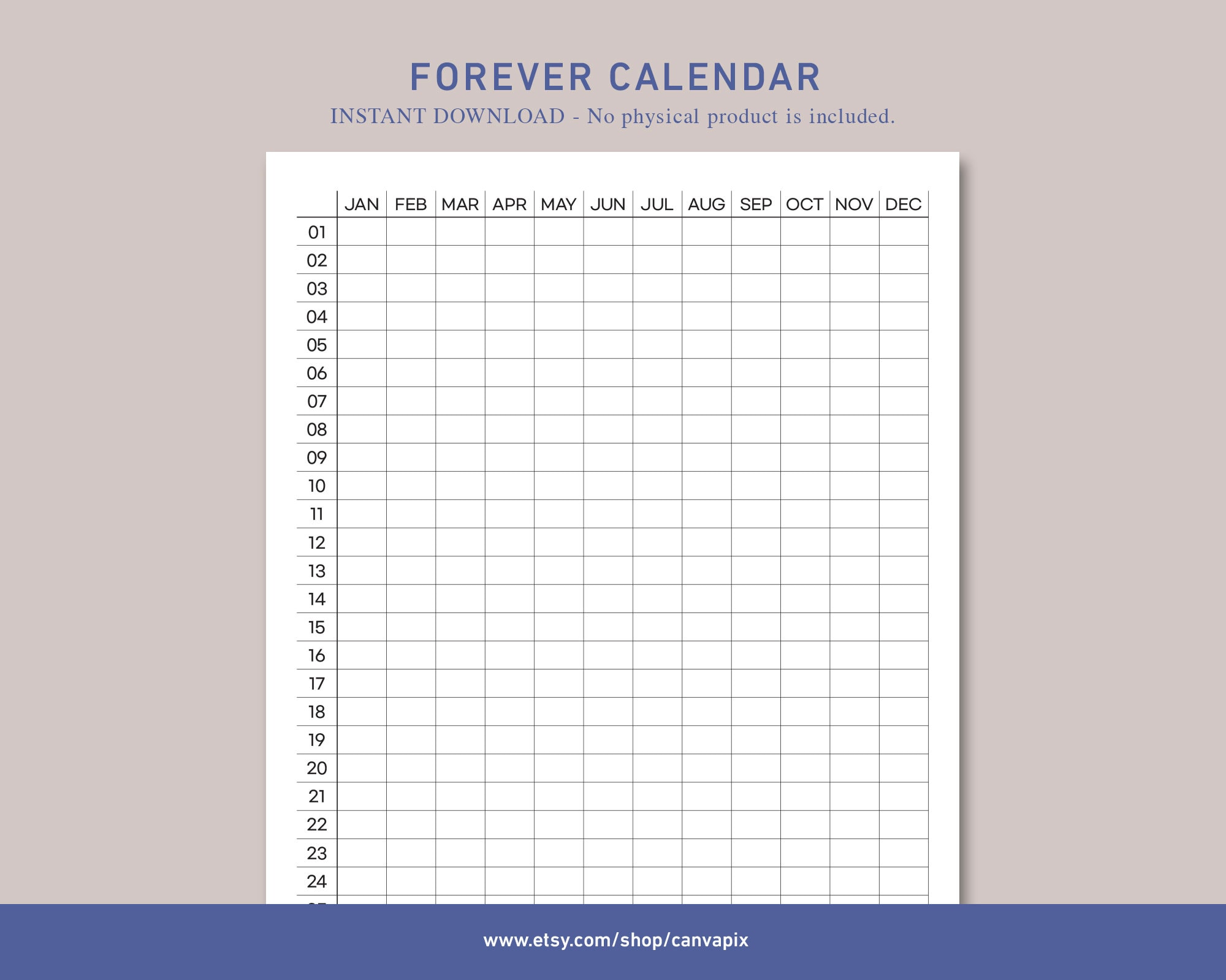 Forever Wall Calendar / Printable Planner Palendar / Modern | Etsy