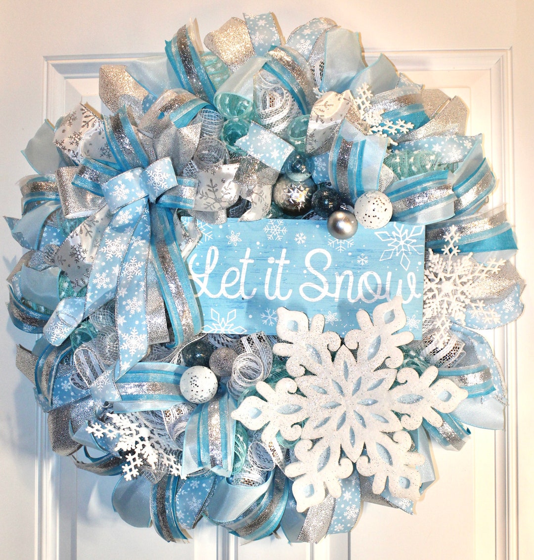 Christmas Wreath Snowflake Wreath Elegant Blue Silver and - Etsy
