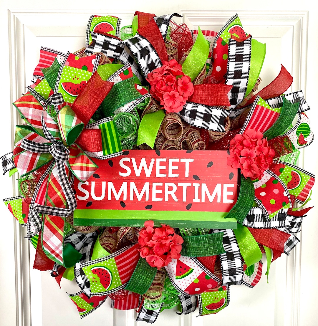 Watermelon Summer Wreath: Front Door Decor With Geraniums - Etsy