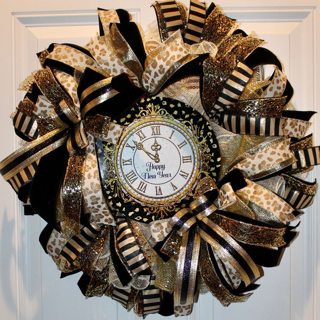 Elegant New Years Wreath, Happy New Year Party Decor, Wreath for Front ...