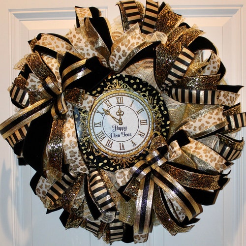 New Year Wreath/happy New Year/new Year Front Door - Etsy