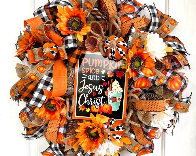 Fall Wreath for Front Door, Harvest Decor, Christian Wreath, Pumpkin ...