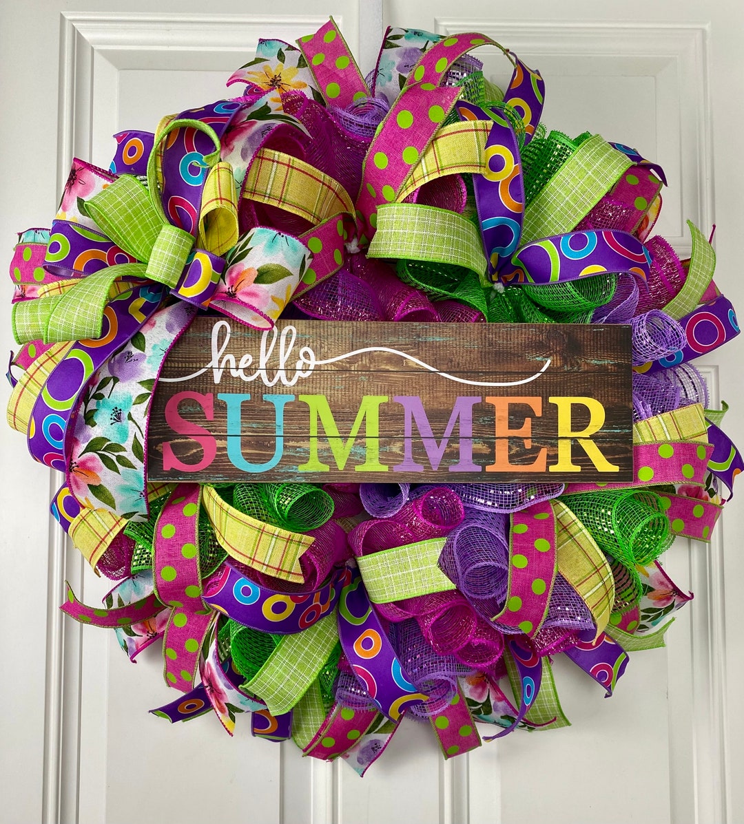 Hello Summer Wreath, Vibrant Porch Decor, Front Door - Etsy
