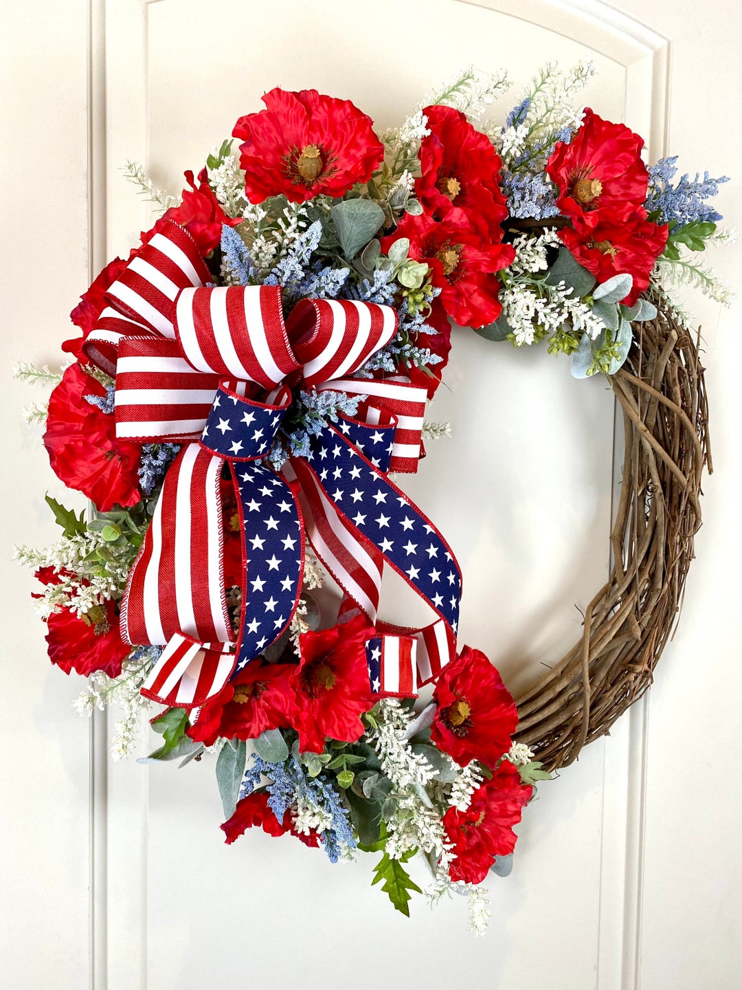 Poppy Patriotic Wreath: Deluxe Flag Decor, Red, Cream & Blue - Etsy