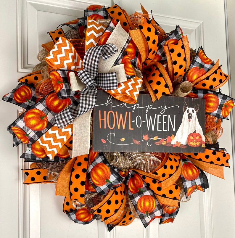 Whimsical Halloween Dog Wreath, Happy Howl-o-ween, October Door Decor ...