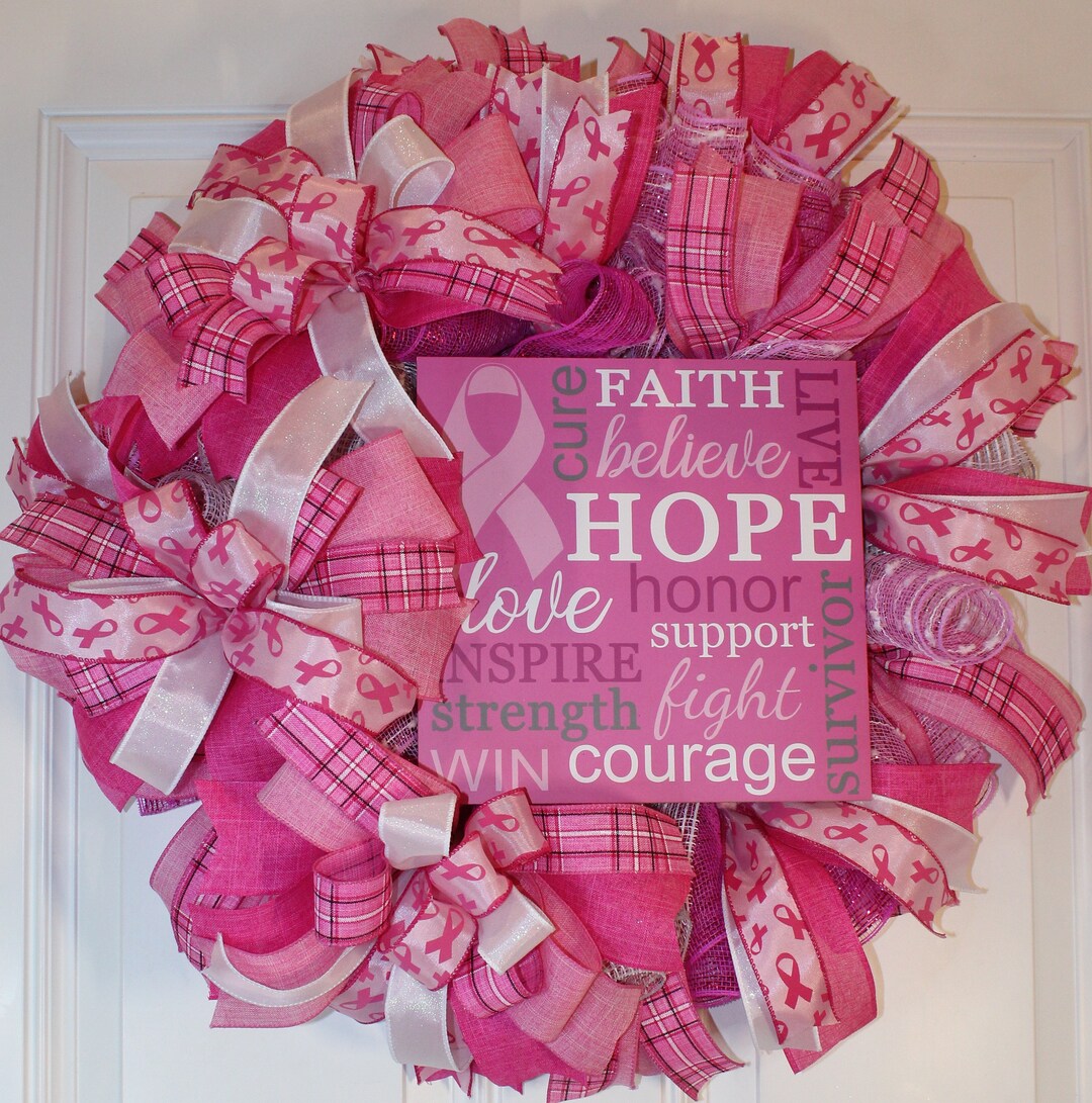 Cancer Survivor Gift, Breast Cancer, Awareness Wreath, Cancer Hope ...