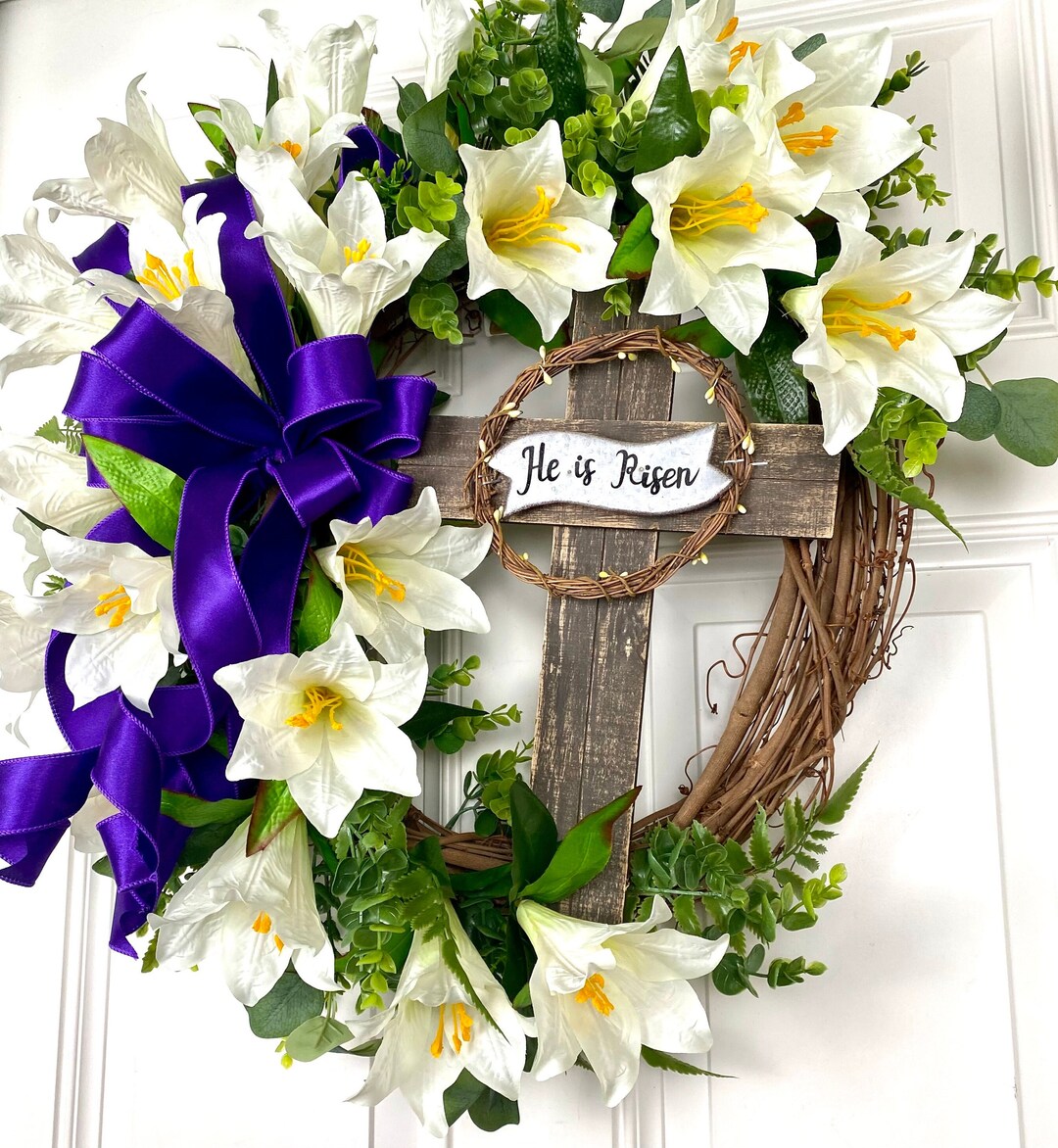 Easter Wreath, Cross, Lillies, Spring Floral Swag, Wreath for Front ...