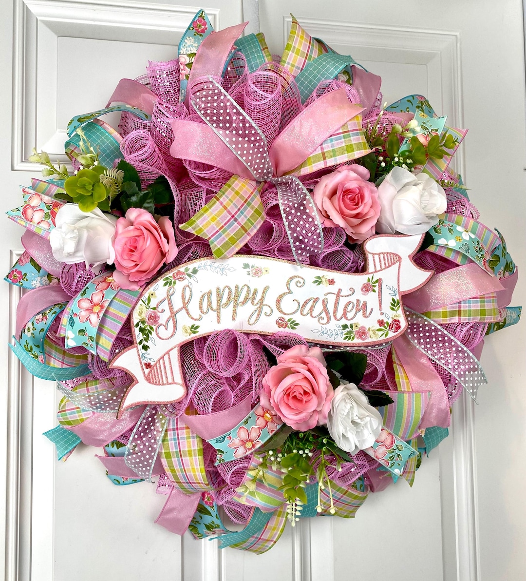 Happy Easter Spring Wreath, Spring Floral - Etsy