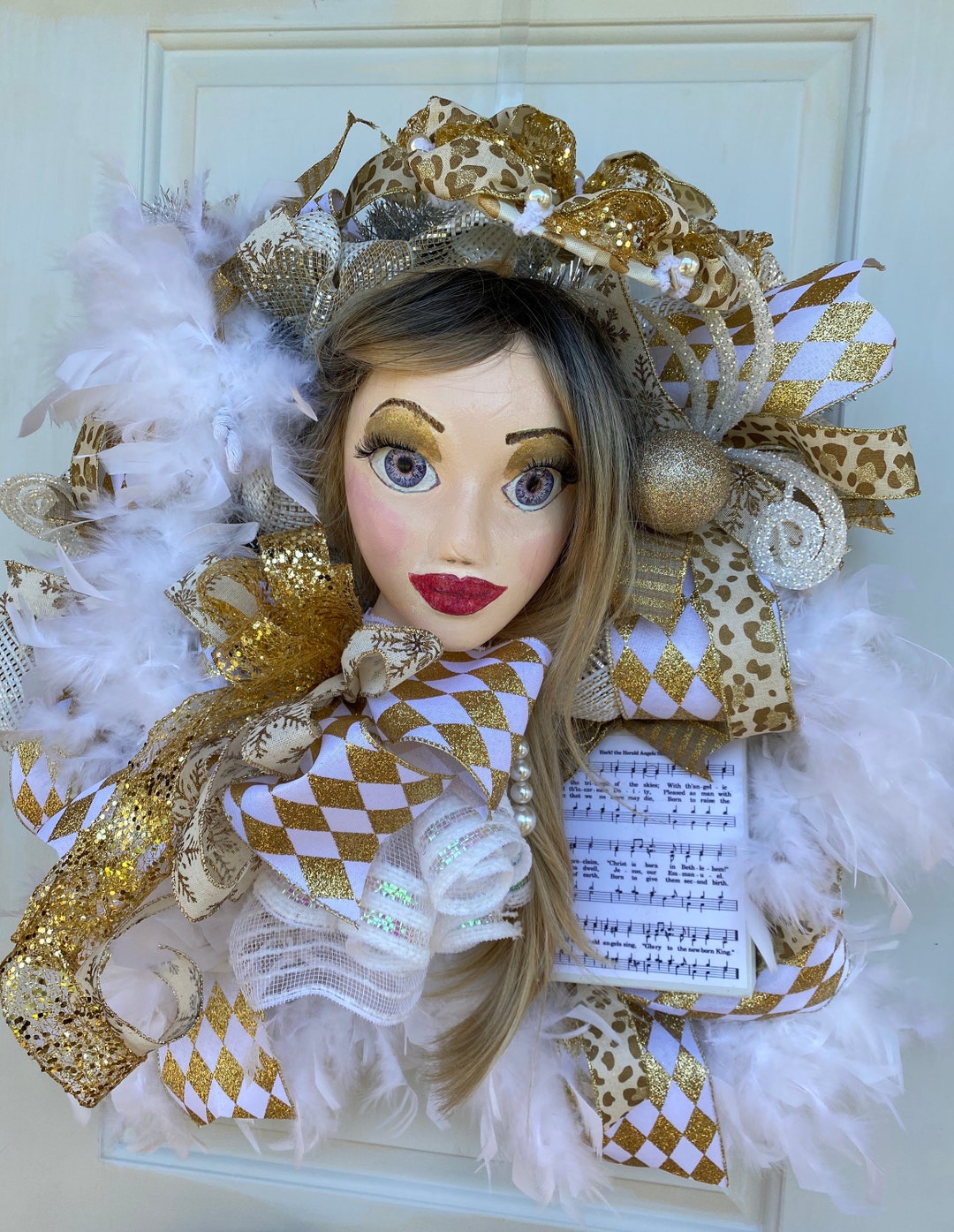 Christmas Angel Wreath for Front Door, Hark the Herald Angels Sing ...