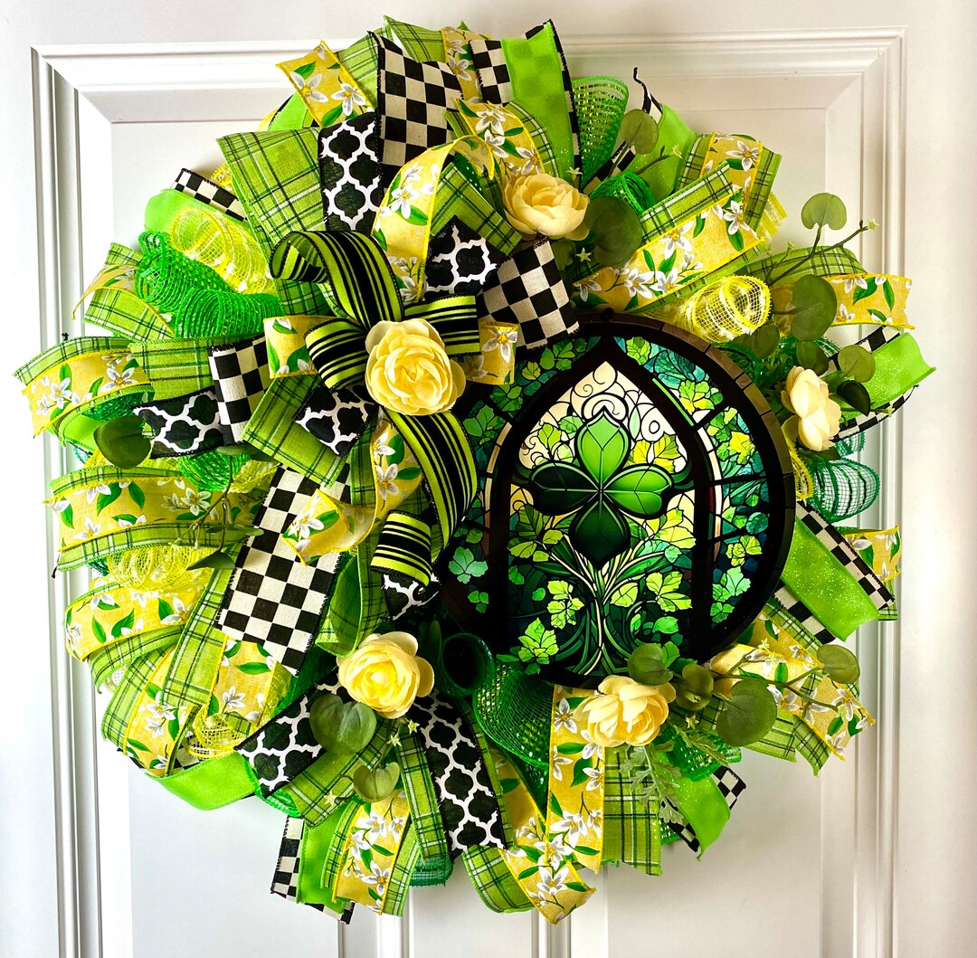 St Patricks Day Wreath Everyday Irish Wreath Green Stained - Etsy