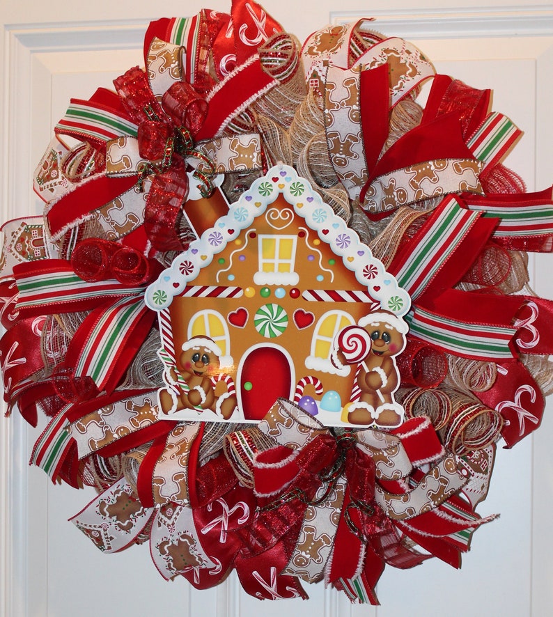 Christmas Wreath, Gingerbread Wreath, Deco Mesh Wreath, Gingerbread ...