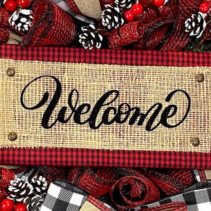 Christmas Wreath, Farmhouse Buffalo Plaid, Decor for Front Door, Double ...