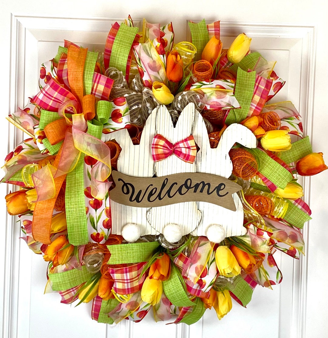 Bunny Wreath, Spring Tulip Wreath, Easter Wreath, Easter Bunny Decor - Etsy
