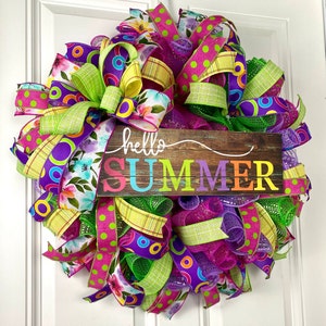 Hello Summer Wreath, Vibrant Porch Decor, Front Door - Etsy