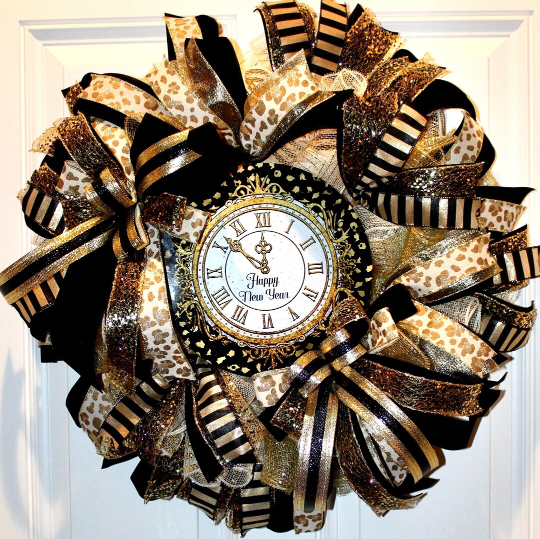 Elegant New Years Wreath, Happy New Year Party Decor, Wreath for Front ...