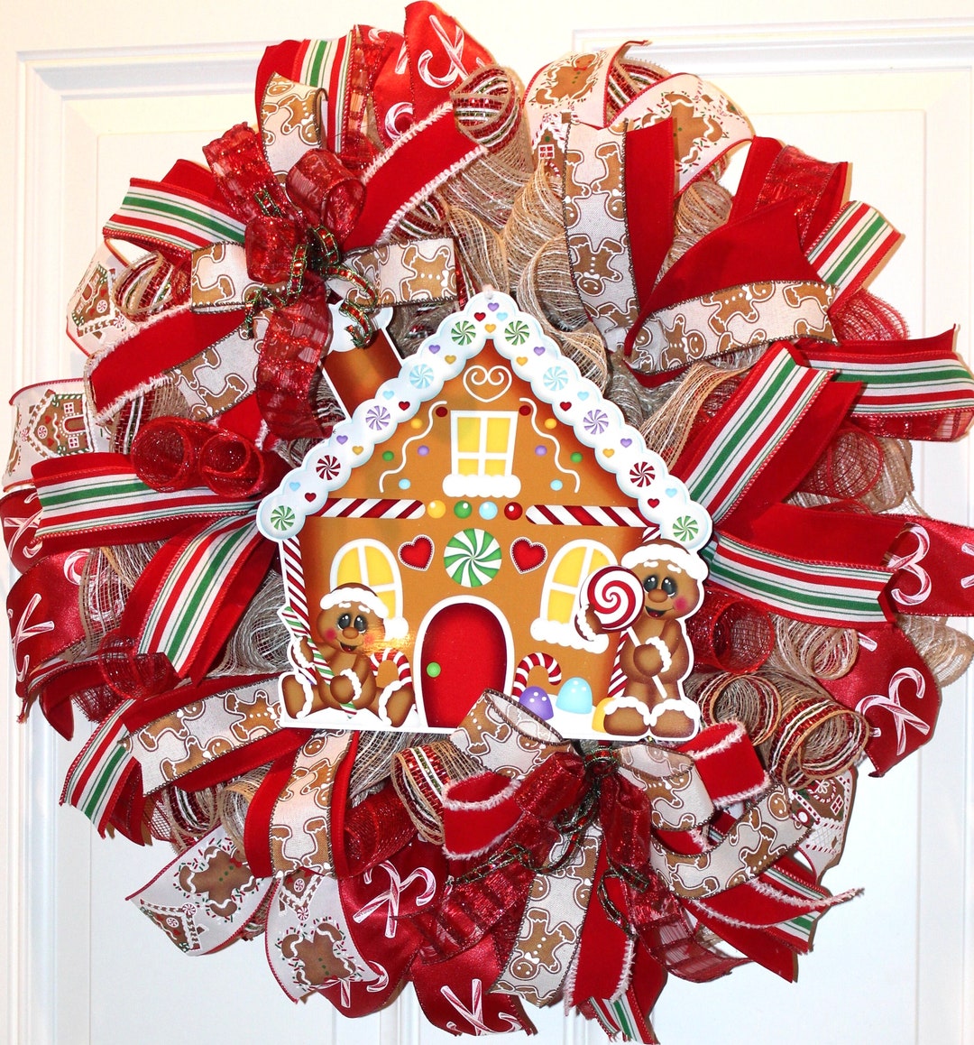 Christmas Wreath, Gingerbread Wreath, Deco Mesh Wreath, Gingerbread ...
