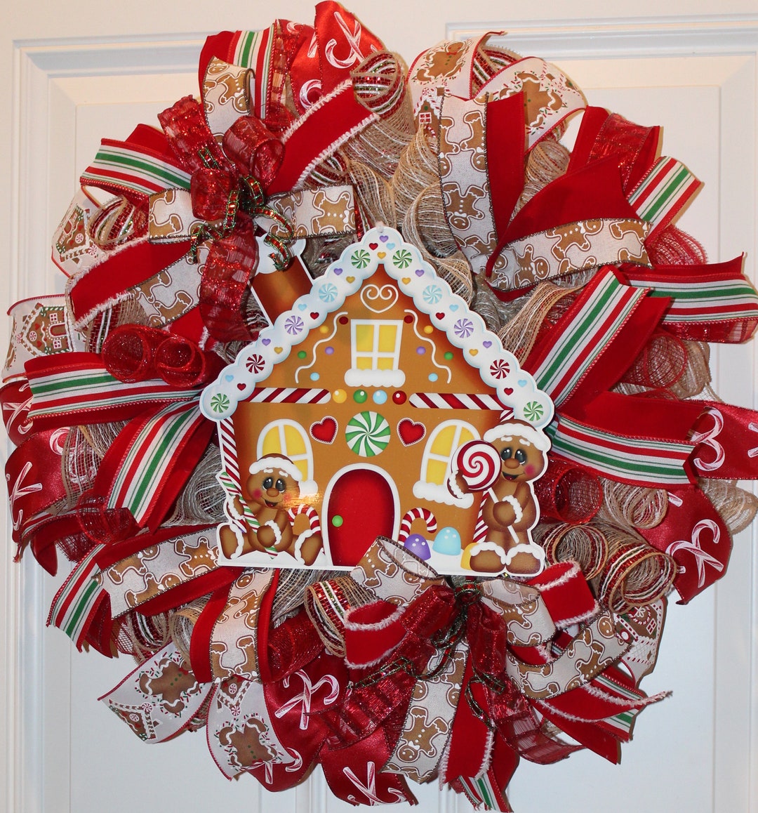 Christmas Wreath, Gingerbread Wreath, Deco Mesh Wreath, Gingerbread ...