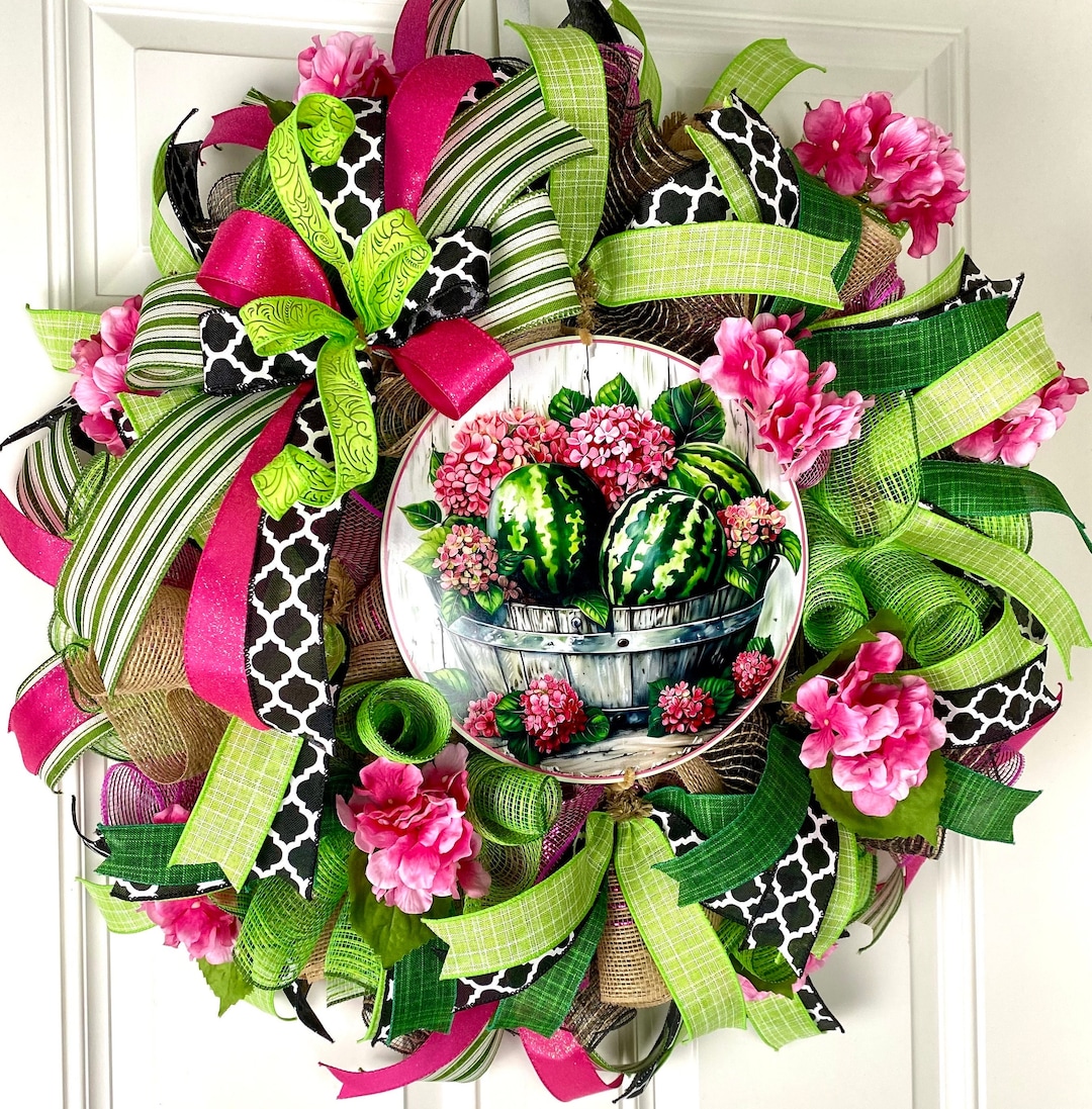 Hydrangea Watermelon Wreath: Summer Farmhouse Front Door Decor - Etsy