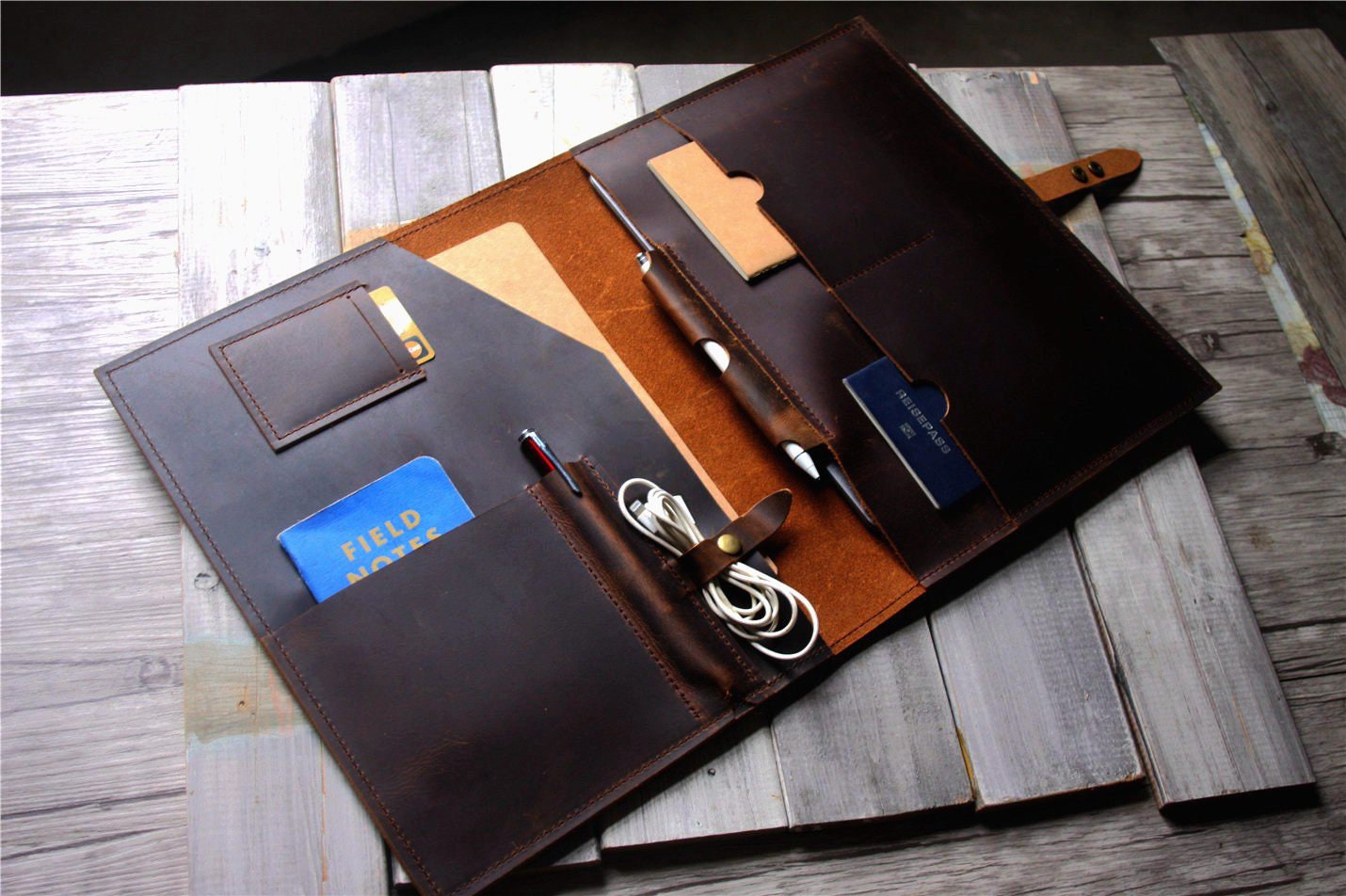 Leather Portfolio Folder for Men, Personalized Leather Organizer Women ...