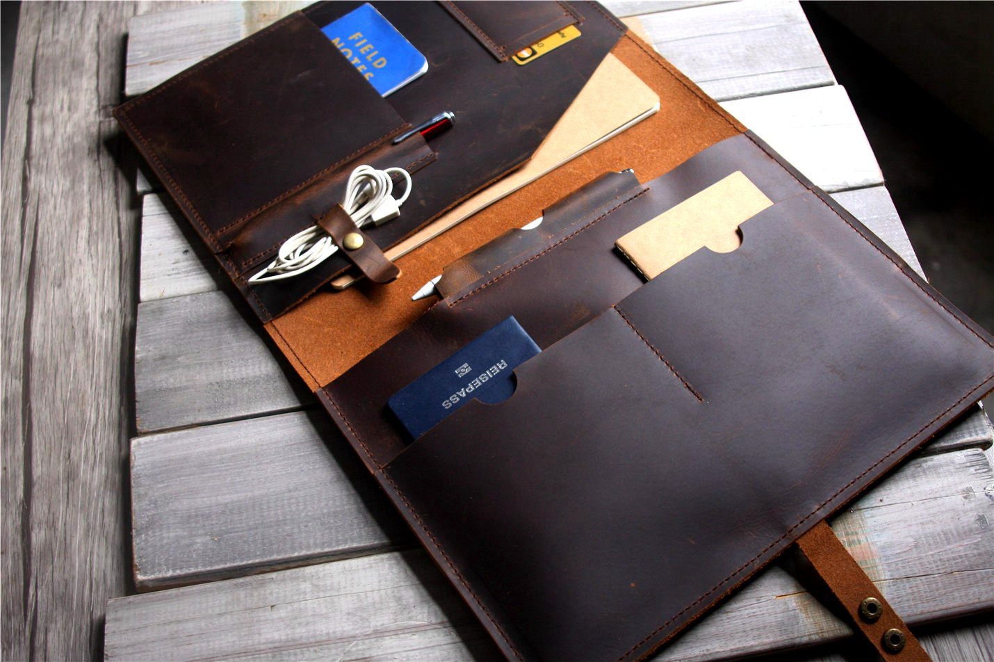 Leather Portfolio Folder for Men, Personalized Leather Organizer Women ...