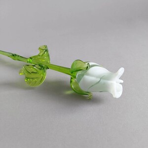 Glass Roses on Long Stem, Hand Blown Glass White Roses, Hand Blown ...