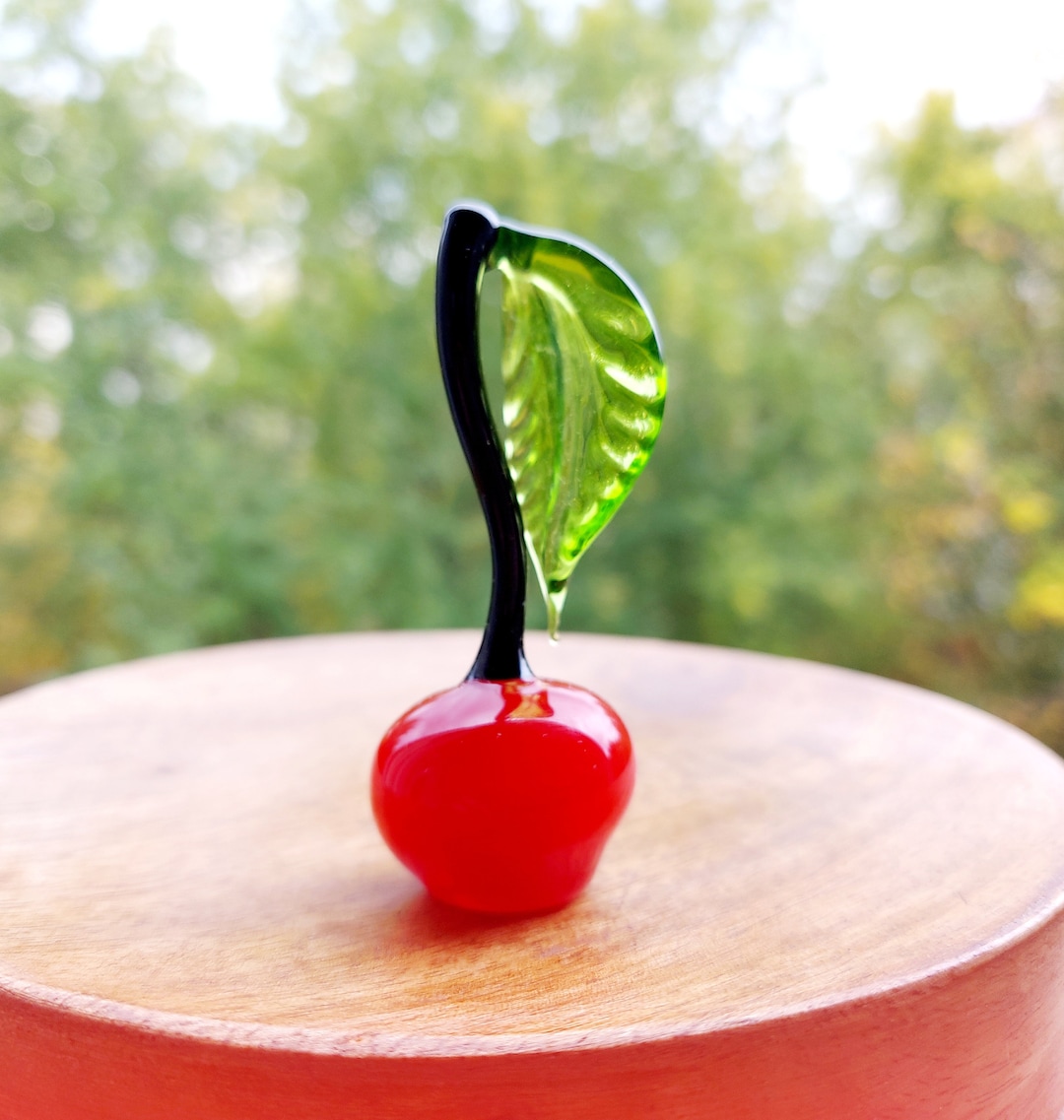Cherry With Leaf, Handmade Glass Cherry, Lampwork Glass Fruit, Garden ...