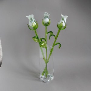 Glass Roses on Long Stem, Hand Blown Glass White Roses, Hand Blown ...