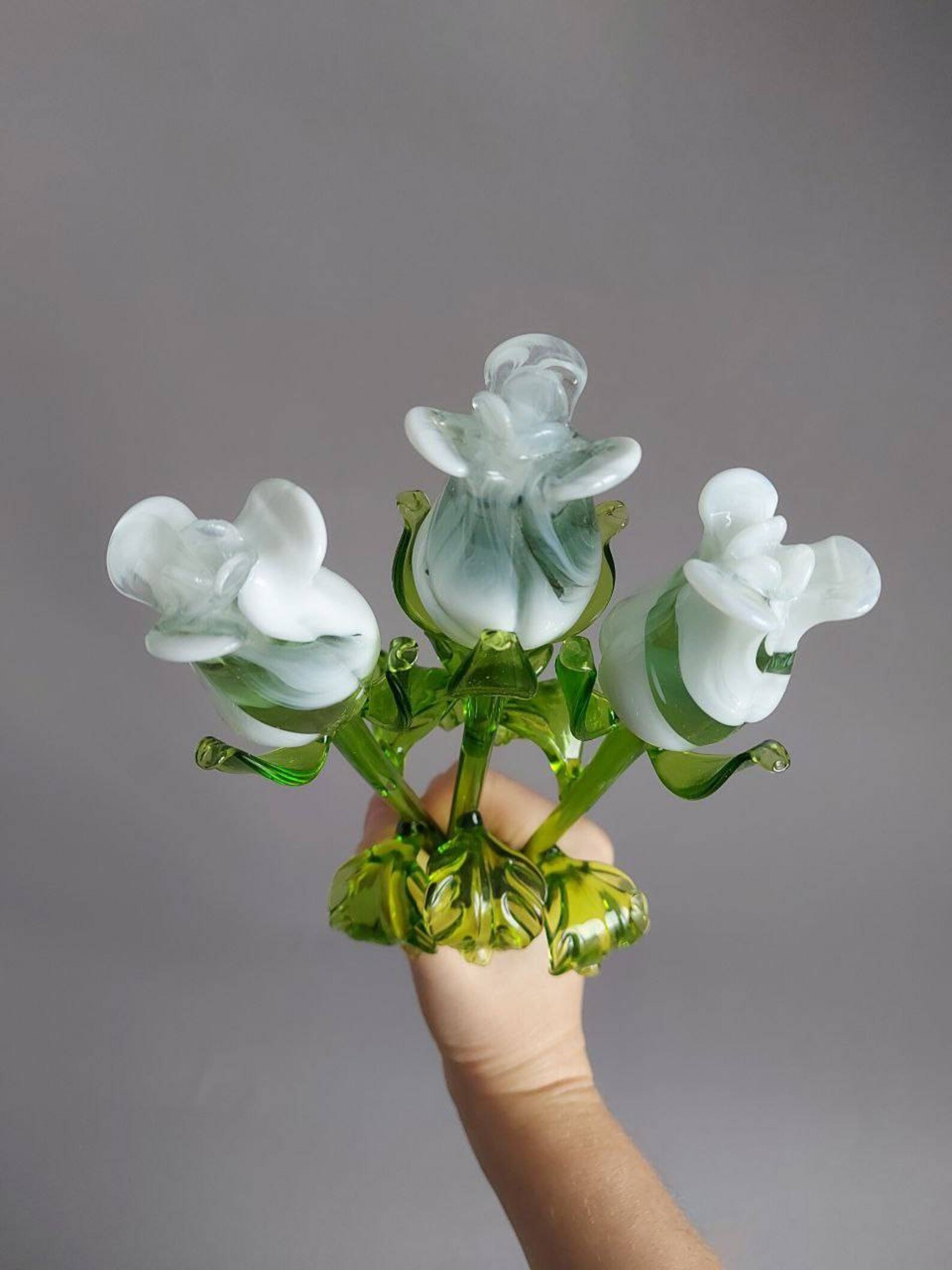 Glass Roses on Long Stem Hand Blown Glass White Roses Hand | Etsy