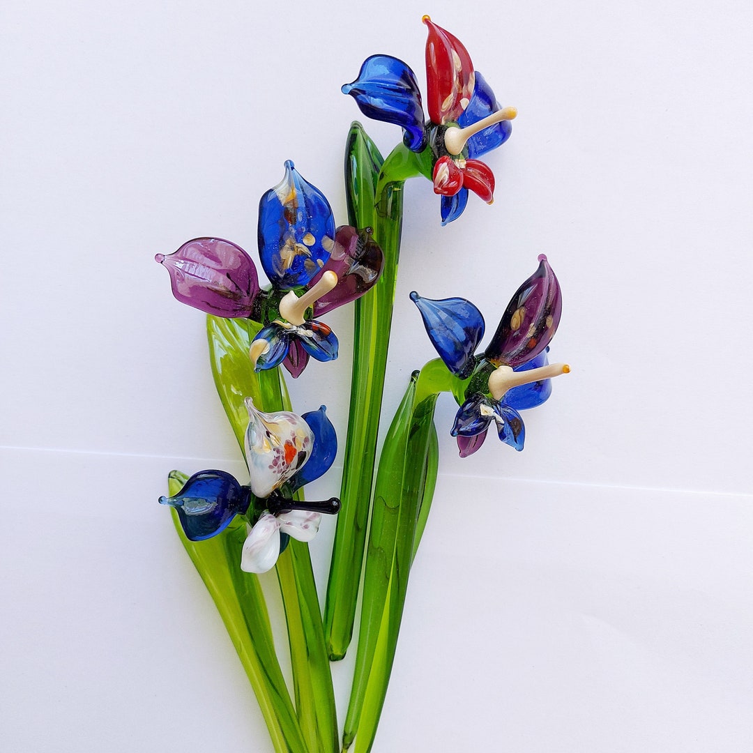 Glass Miltonia Orchid Flower Figurine, Hand Blown Orchid Flower Glass ...