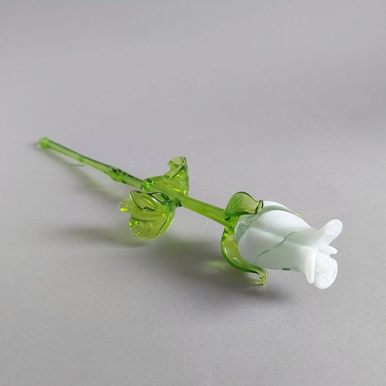 Glass Roses on Long Stem Hand Blown Glass White Roses Hand | Etsy