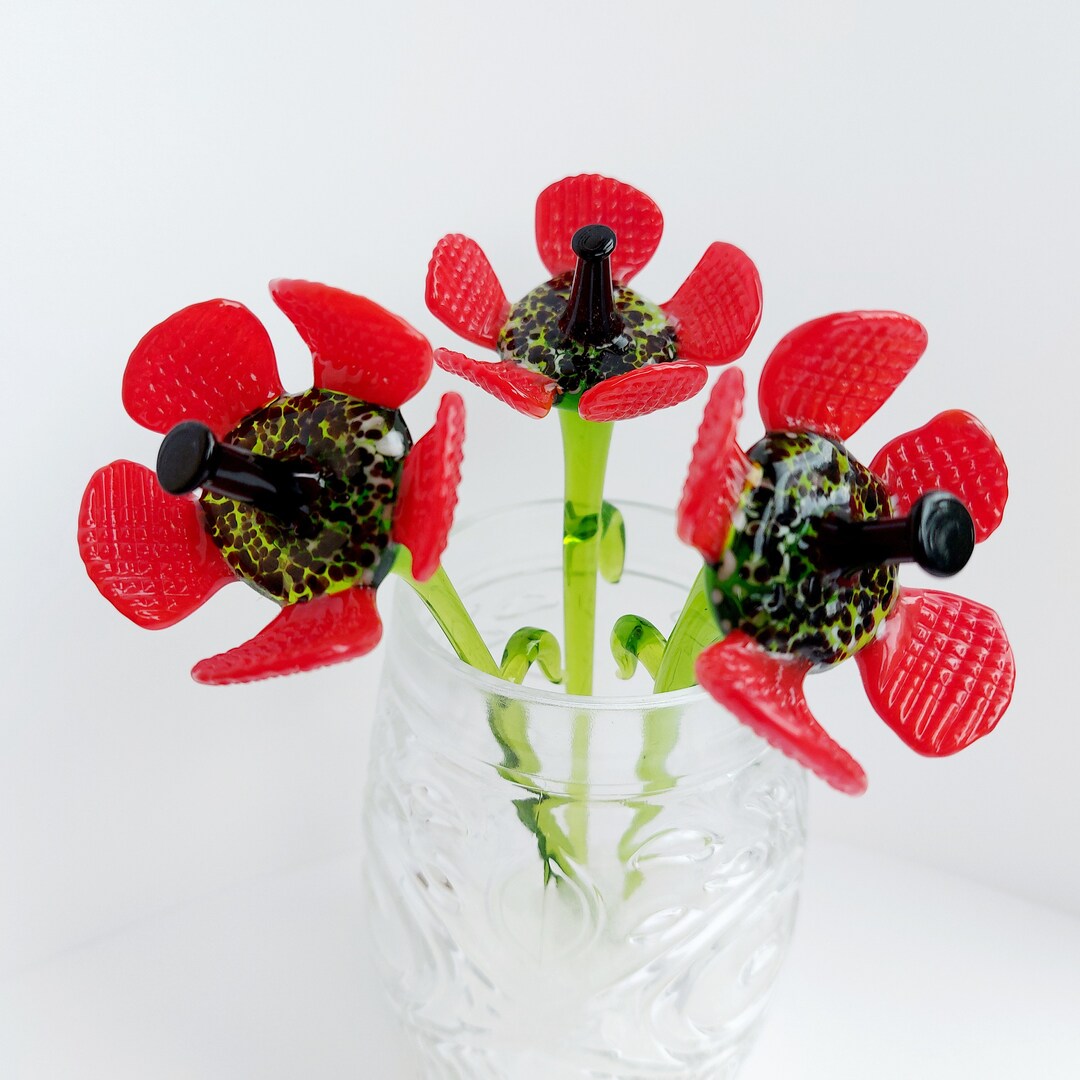 Hand Blown Glass Poppy Flower: Colorful Spring Decor, 7 Inch - Etsy