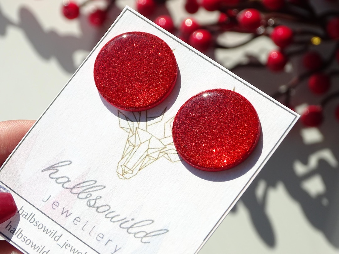 Red Stud Earrings, Glittering Red Earrings, Sparkling Stud Earrings ...