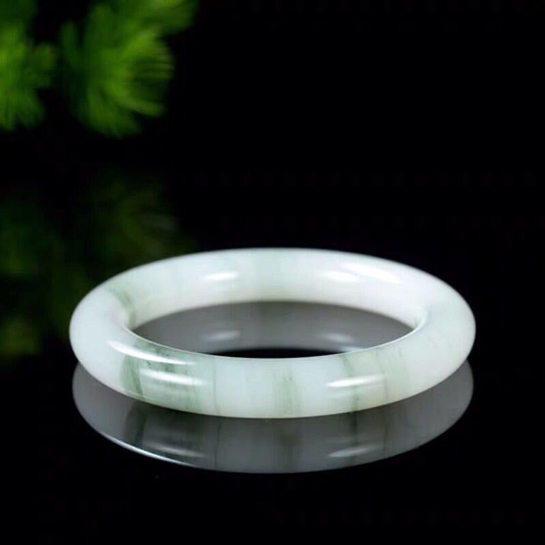 Simple Green Texture White Quartzite Jade Round Bar Bangle - Etsy