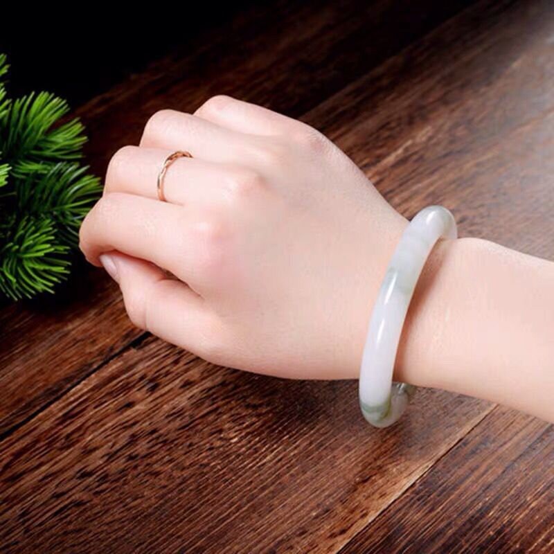 Simple Green Texture White Quartzite Jade Round Bar Bangle - Etsy