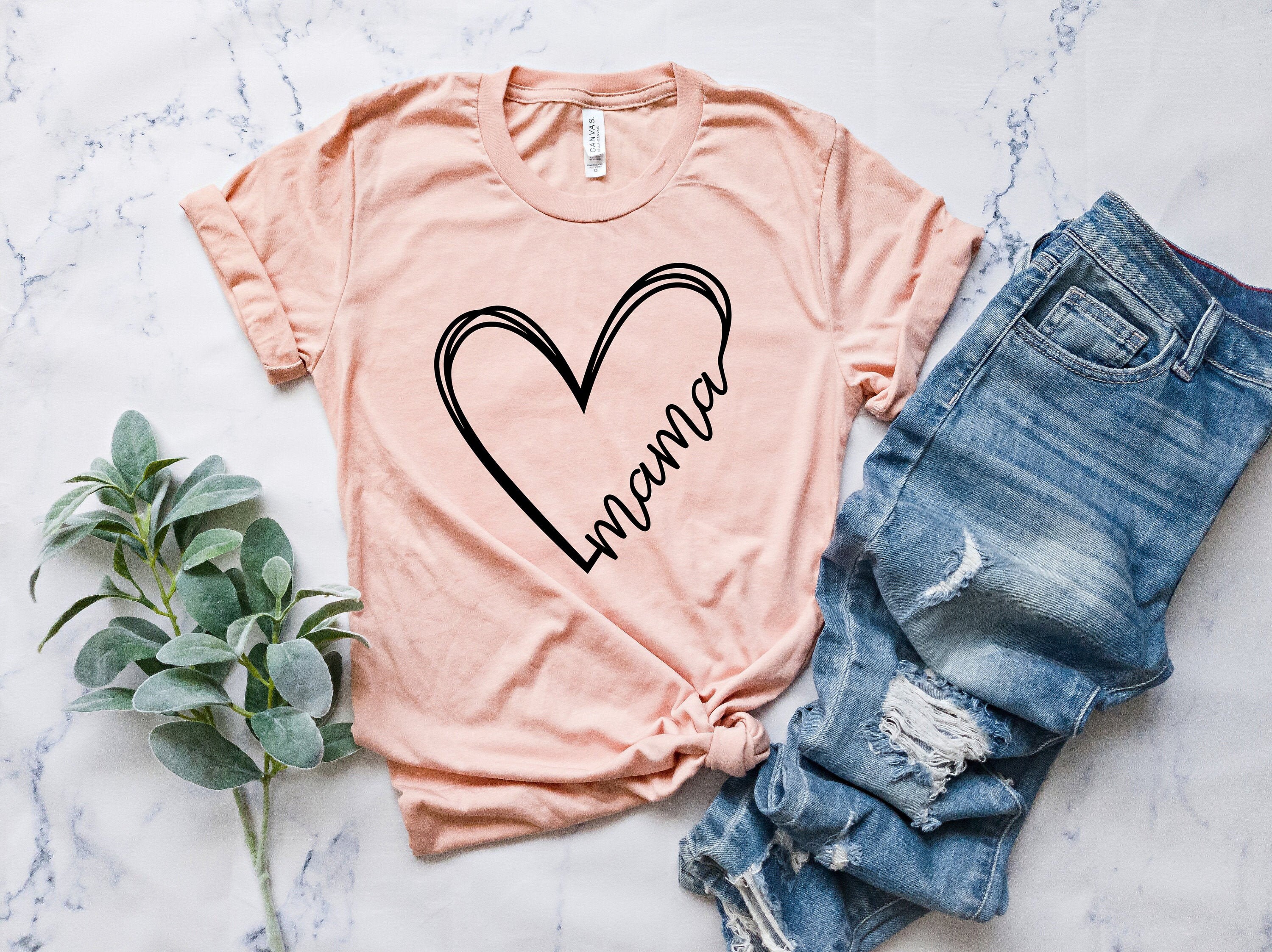 Heart Shape Mama Cute Mothers Day Shirt for Her Custom Womens | Etsy