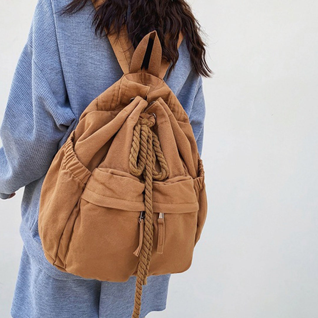 Medium Capacity Cotton Vintage Travel Drawstring Canvas Backpack Retro ...