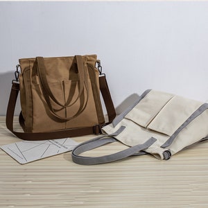 Cotton Canvas Basic Bag Everyday Bag Zipper Large Pockets | Etsy