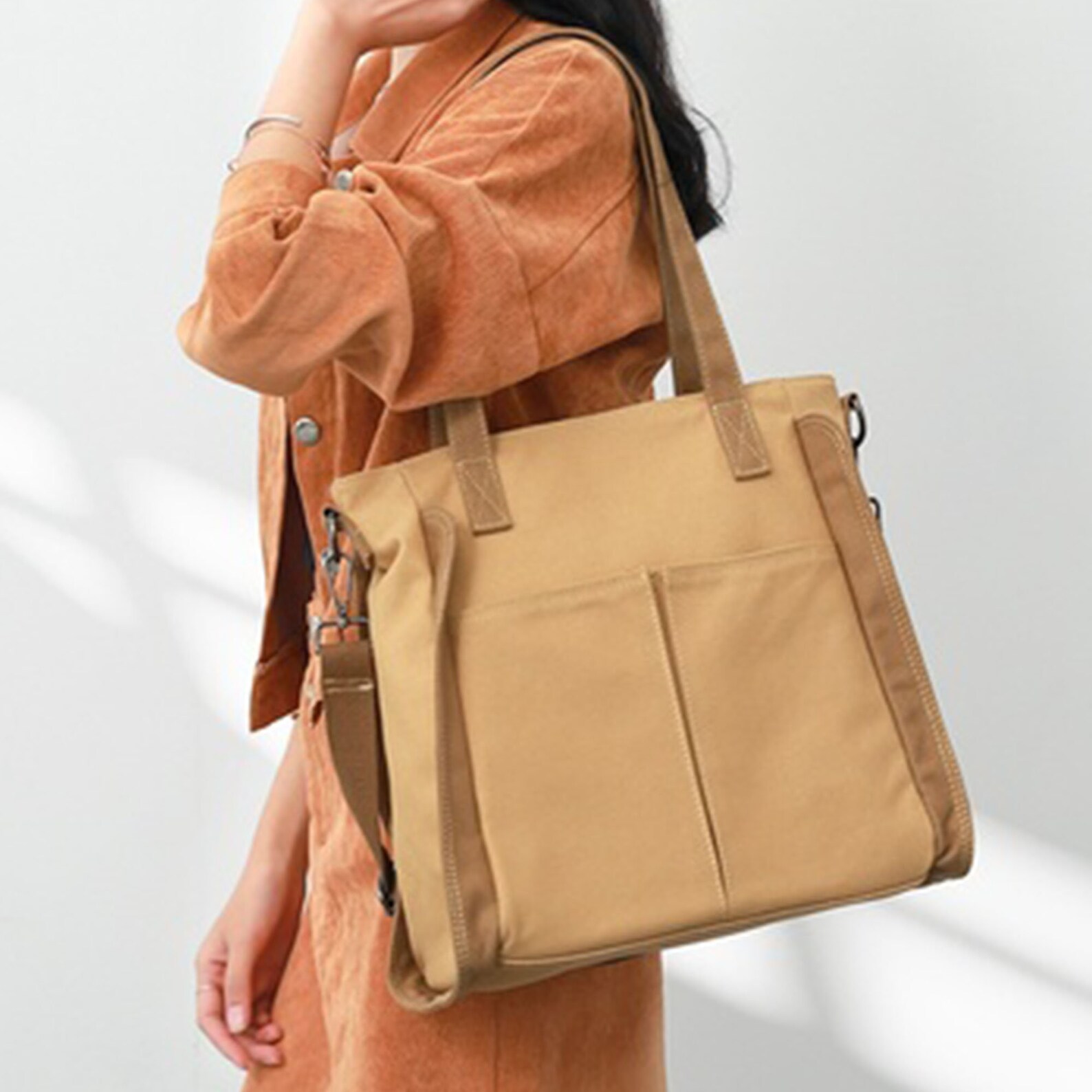 Cotton Canvas Basic Bag Everyday Bag Zipper Large Pockets - Etsy