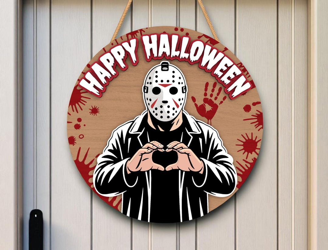 Bloody Halloween Door Sign SVG, Scary Mask Heart Hands Laser Cut File ...