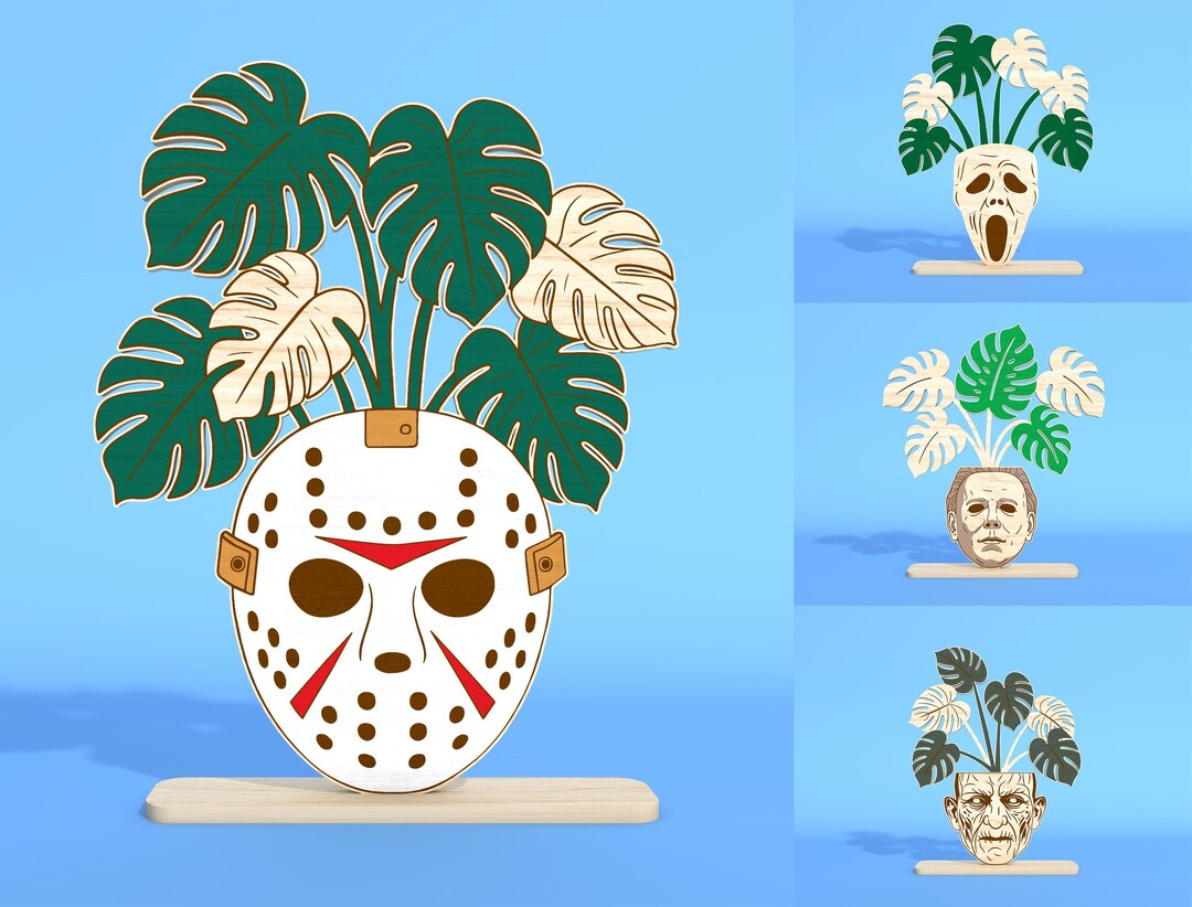 Horror Plant Head SVG Bundle, Halloween Wooden Planter Decor File ...