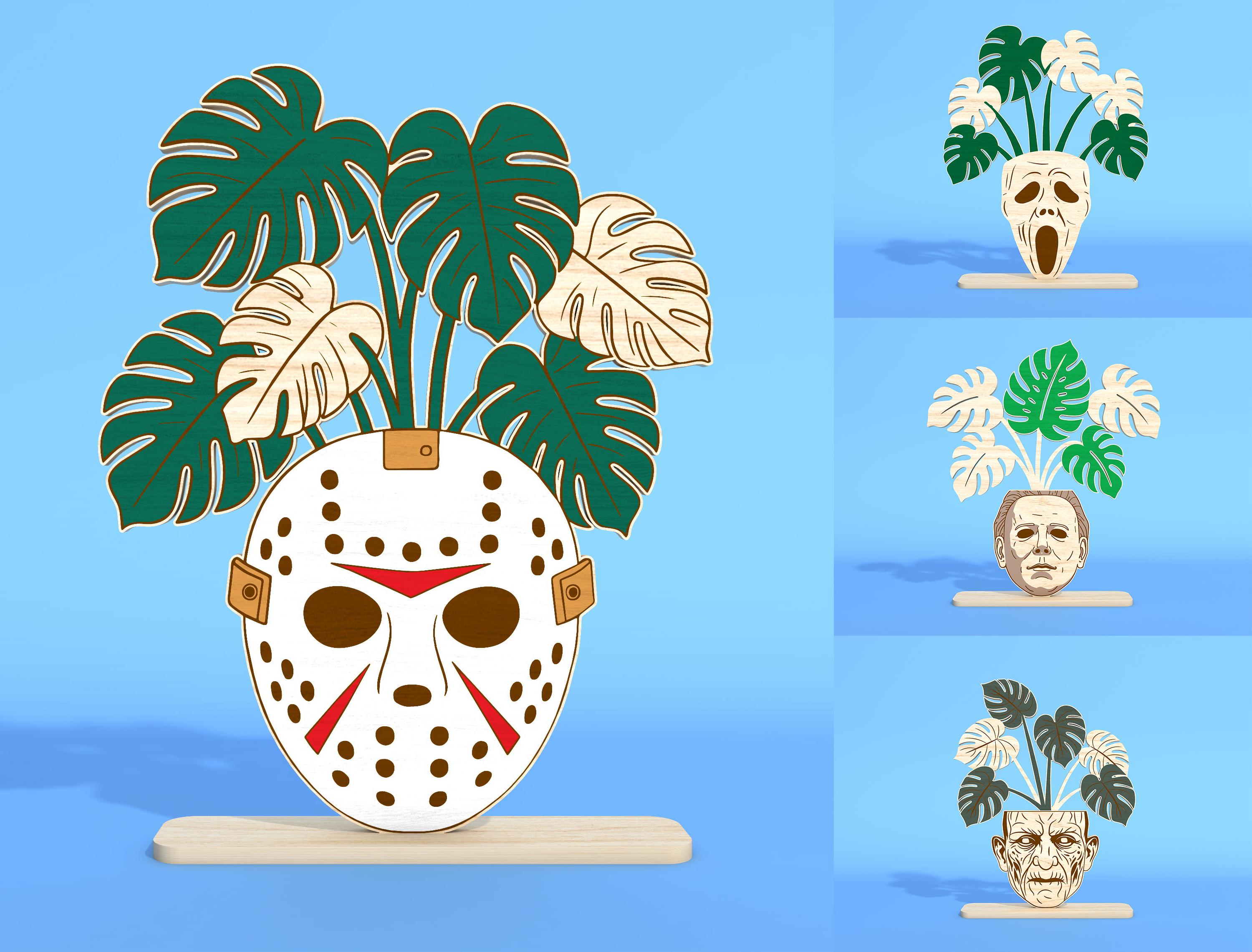Horror Plant Head SVG Bundle, Halloween Wooden Planter Decor File ...