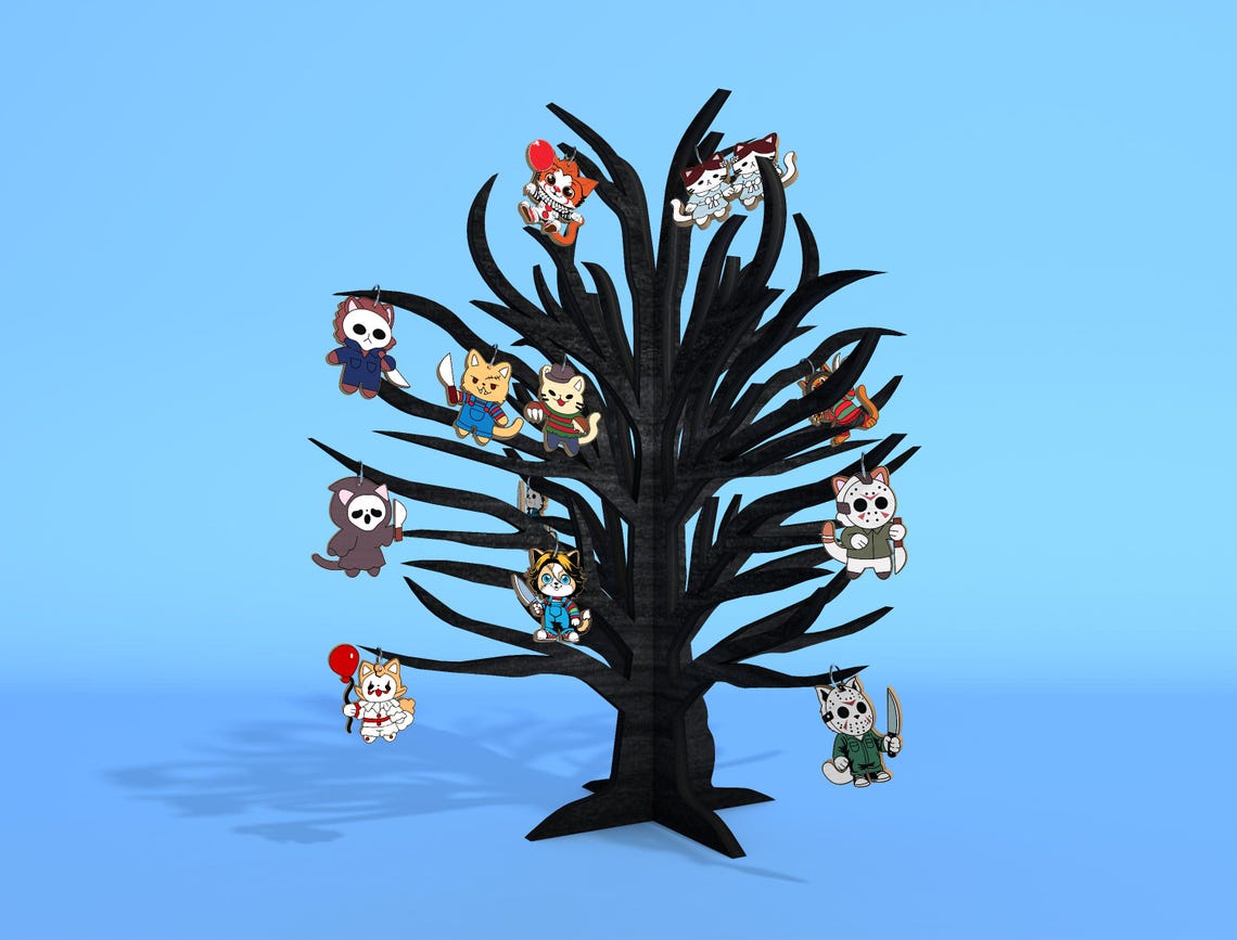 Scary Cat Halloween Tree SVG, Horror Cat Decor Laser Cut File, Spooky ...