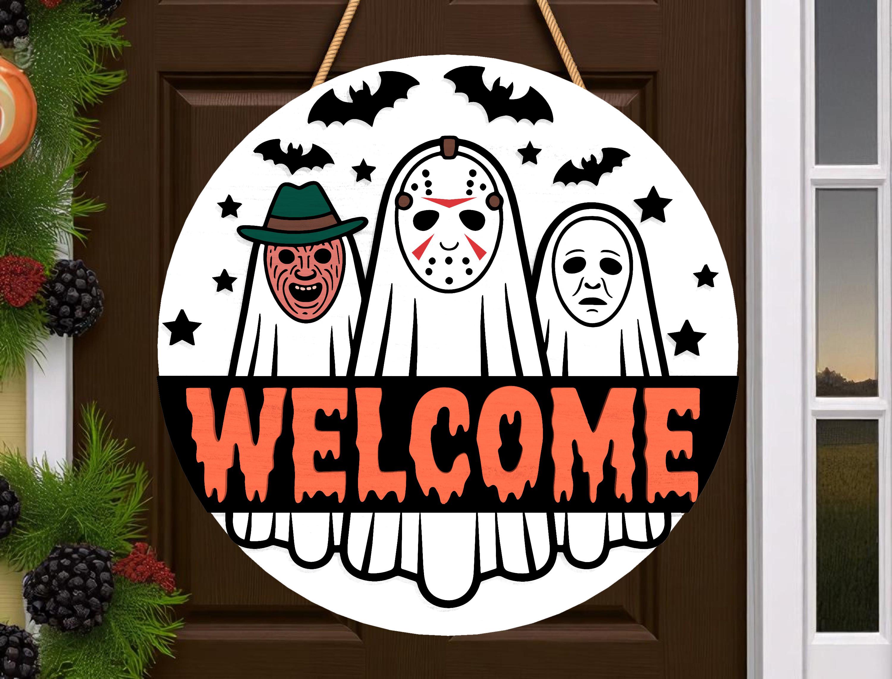 Funny Ghost Welcome Sign SVG , Spooky Halloween Door Round, Layered ...