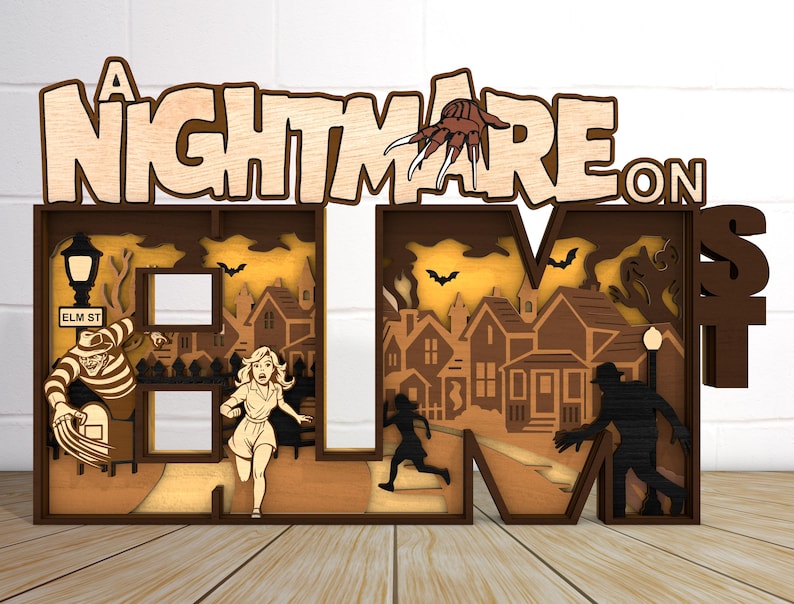 Haunted Street Horror Scene, Halloween Layered Wood Sign, Nightmare ...