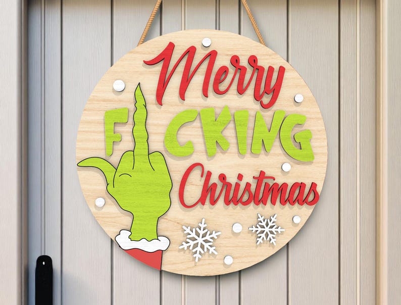 Funny Offensive Christmas Door Sign SVG, Middle Finger Holiday Laser ...