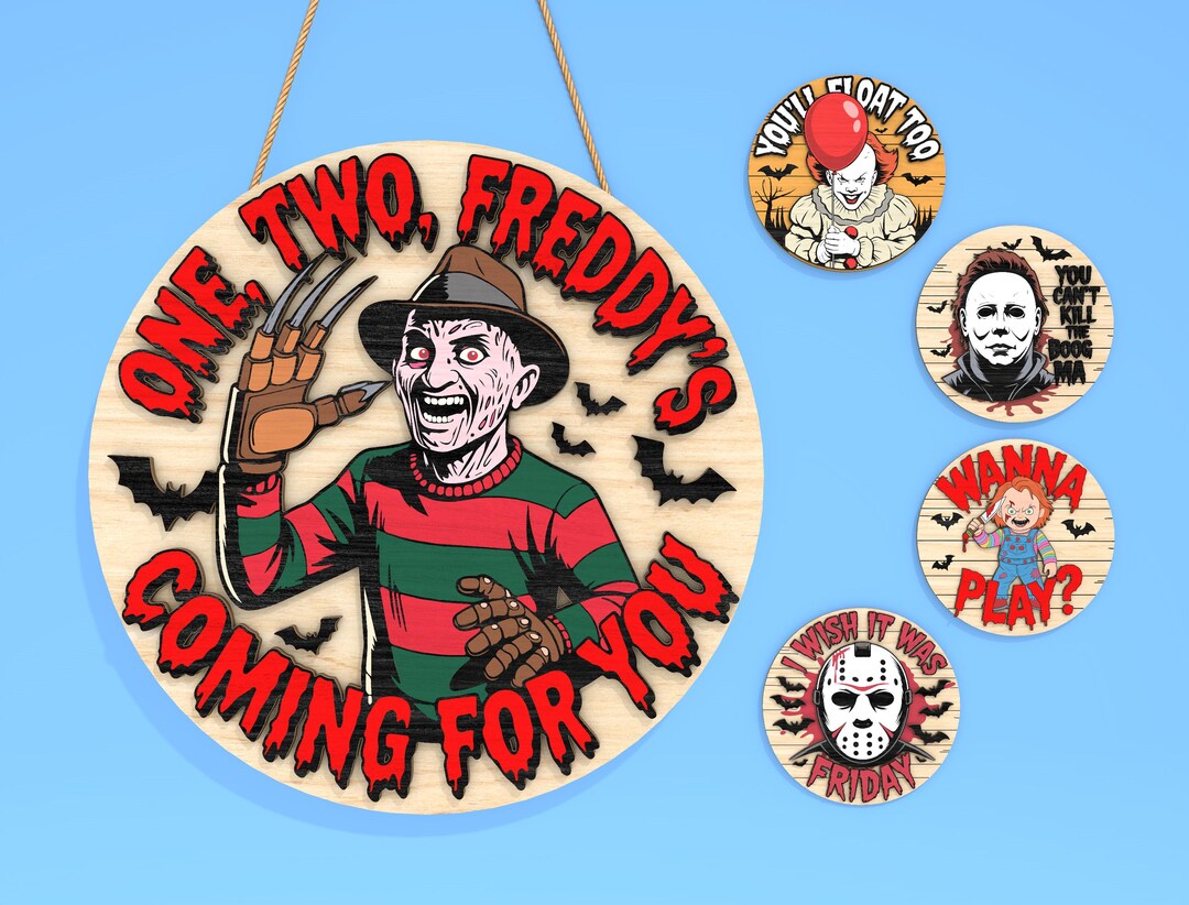 Halloween Horror Door Sign SVG Bundle, Creepy Masked Villain Laser Cut ...
