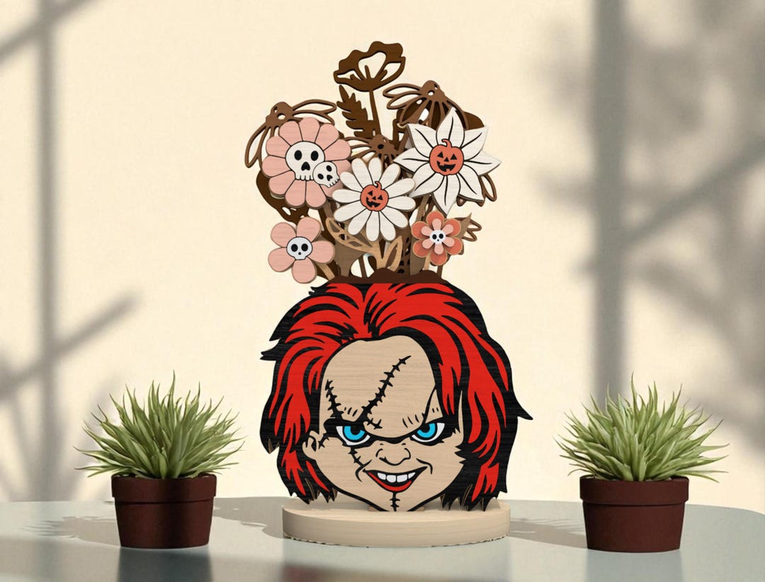 Creepy Doll Flower Pot SVG, Halloween Wood Decor Glowforge File, Horror ...