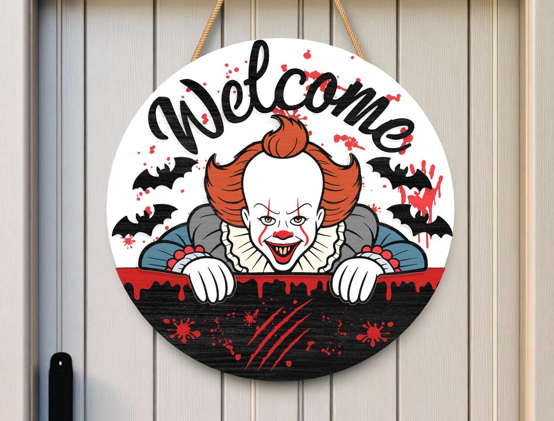 Horror Clown Welcome Sign SVG, Halloween Door Hanger Laser Cut File ...