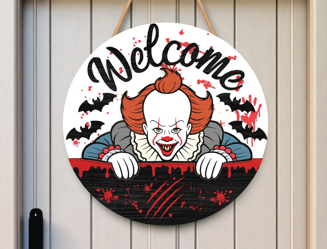 Horror Clown Welcome Sign SVG, Halloween Door Hanger Laser Cut File ...